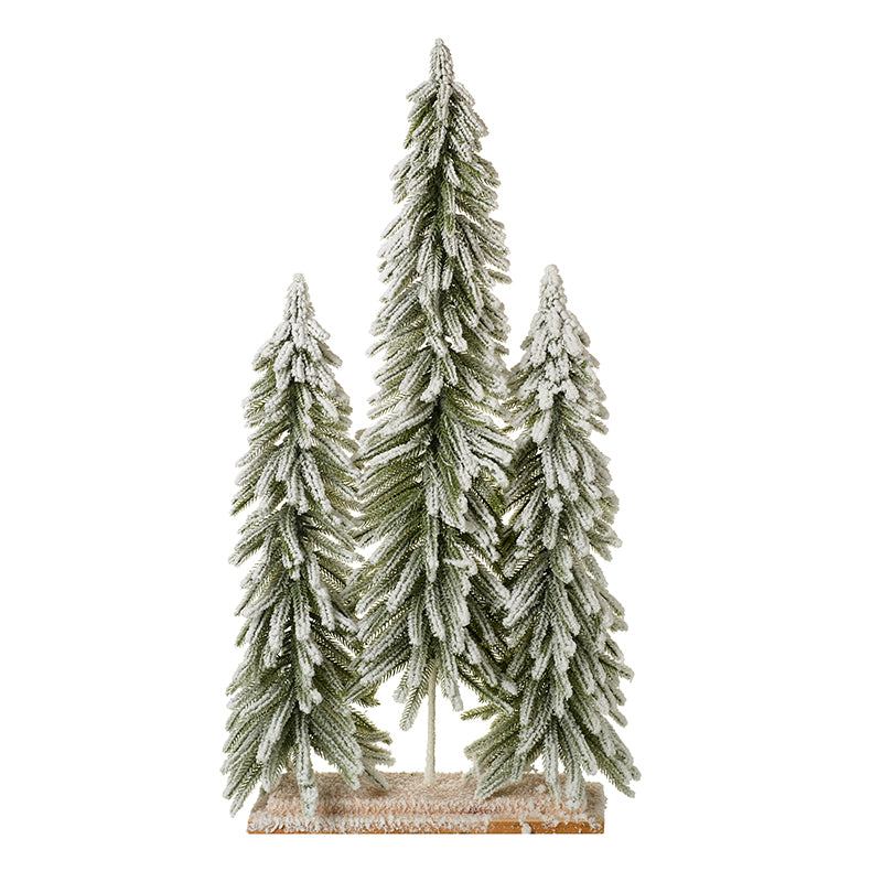 Christmas Forest Table-Piece Flocked Snowy Trees on Log 45cm x 15cm x ...