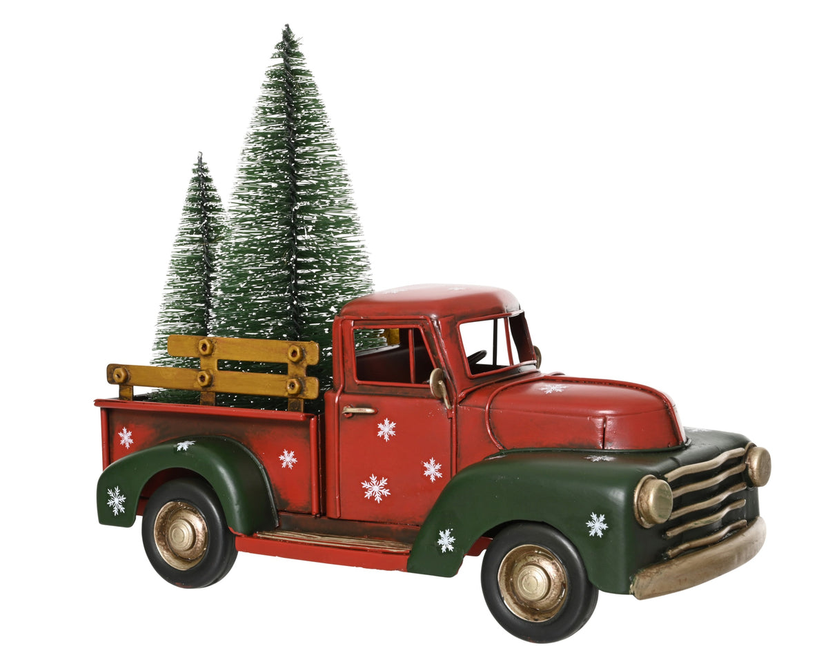 Christmas Village Scene Old Red Pickup Car With Christmas Tree 11cm x ...